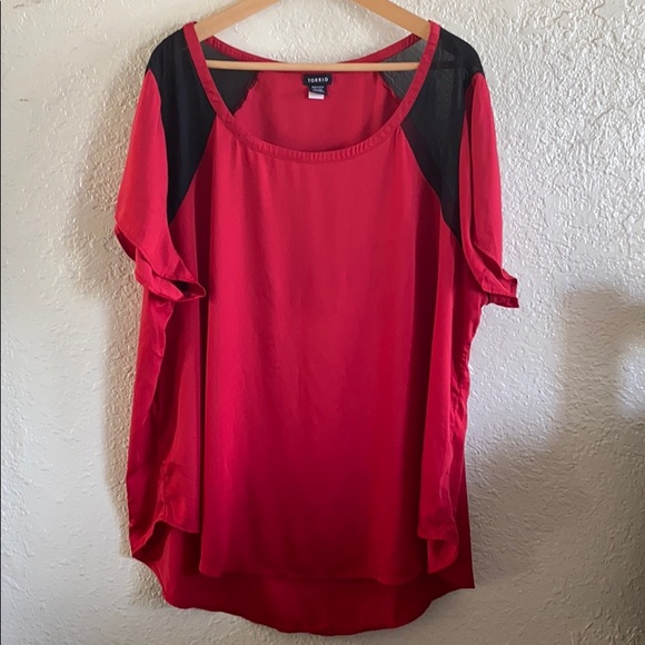 torrid | Tops | Torrid Red And Black Sheer Shoulder | Poshmark